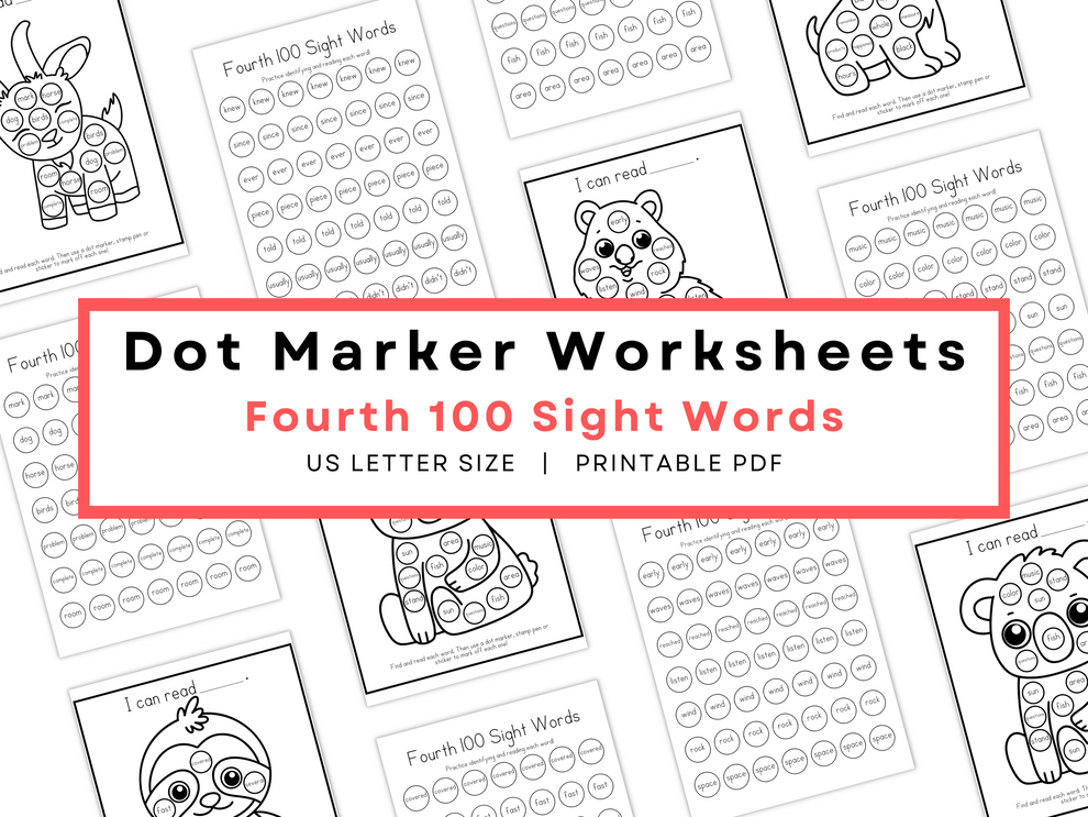 Dot Marker Reading Practice Coloring Pages | Fourth 100 Sight Words ...